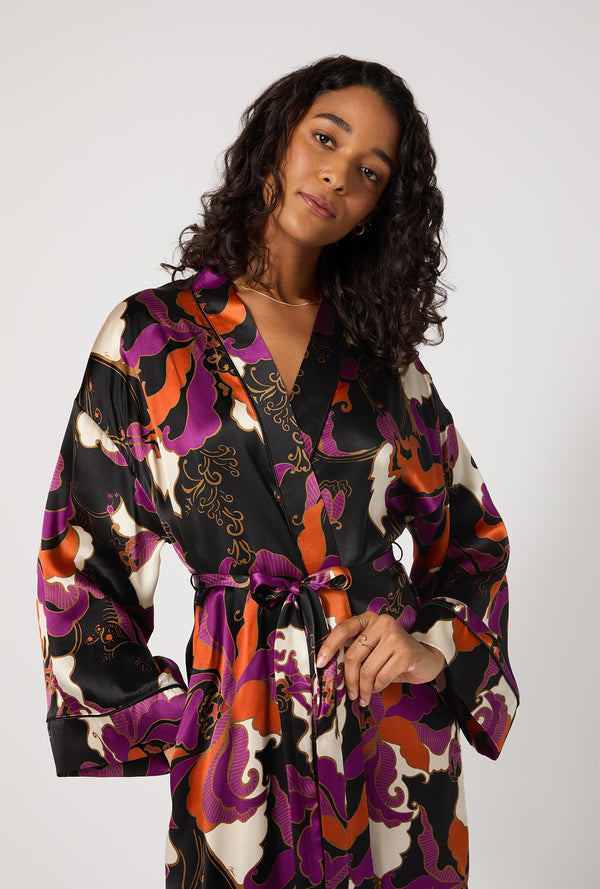 BedHead X Trina Turk Fall Floral Banded Collar Washable Silk Robe ...